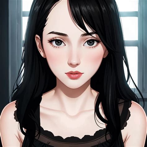 Beautiful Girl With Realistic Black Eyes Pale Skin Mid Length Black