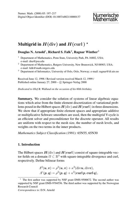 Pdf Multigrid In Hdiv And Hcurl