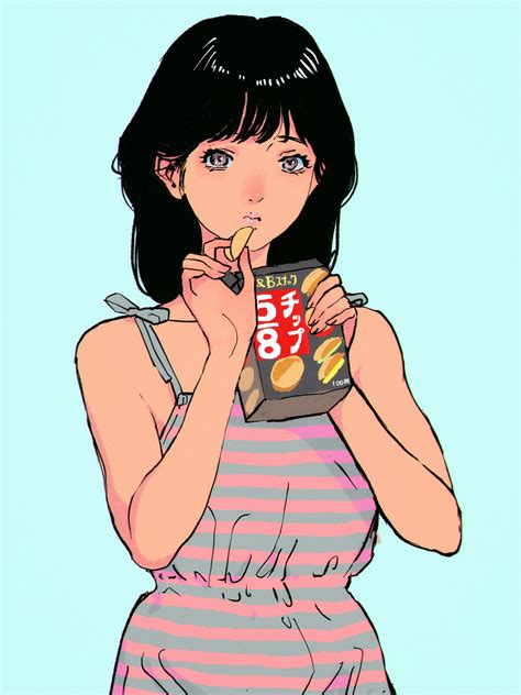 Safebooru 1girl Bare Shoulders Black Hair Blue Background Box Brown