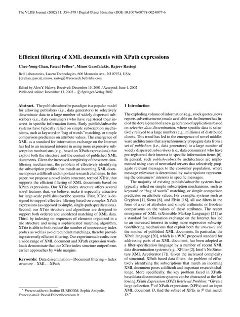 Pdf Efficient Filtering Of Xml Documents With Xpath Expressions