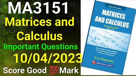 ma3151 important questions ma3151 matrices and calculus important