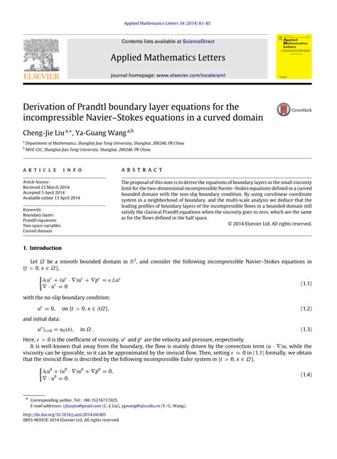 Pdf Derivation Of Prandtl Boundary Layer Equations For The