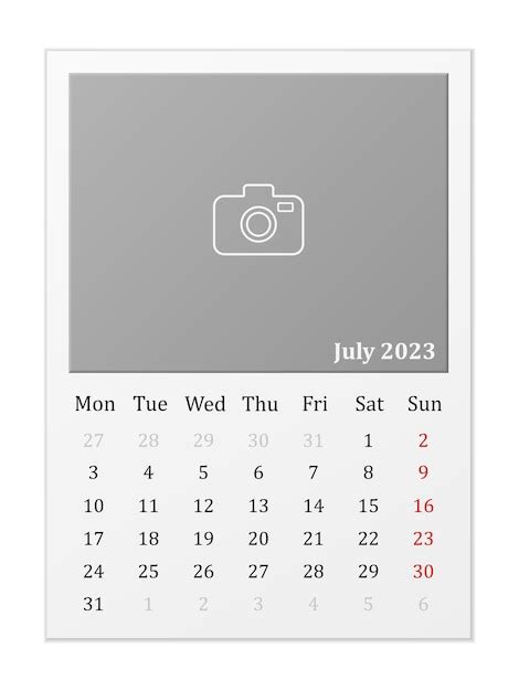 Calendario Julio 2023 Vector Premium