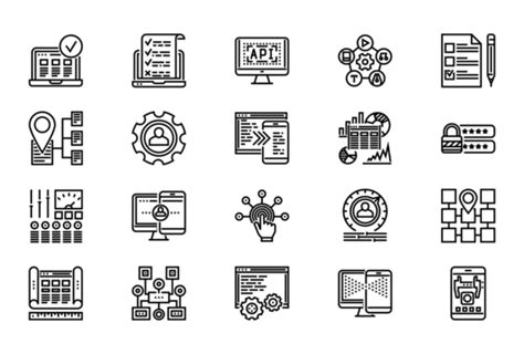 web development line icon set admin panel isolated graphic responsive
