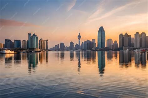 Premium Photo A City Skyline With A Reflection Of The City Skyline In
