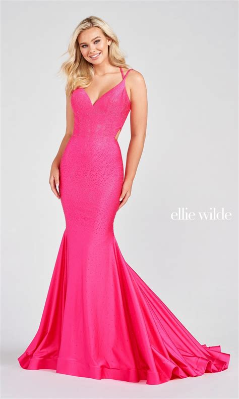 Ellie Wilde Backless Long Beaded Formal Gown Promgirl