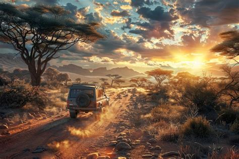 Premium Photo A Car Is Driving Down A Dirt Road In A Desert