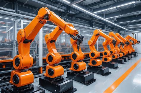 Premium Photo Advanced Orange Industrial Robot Arms Assemble Ev Battery Pack On Automated