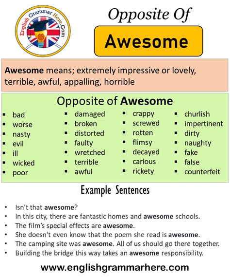 Opposite Of Awesome Antonyms Of Awesome Meaning And Example Sentences