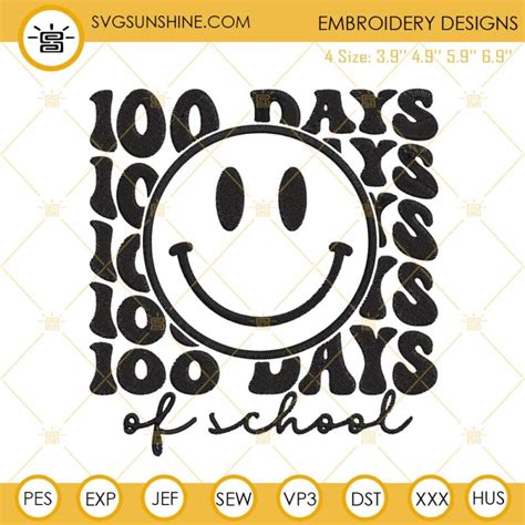 100 days of school smiley face embroidery design files
