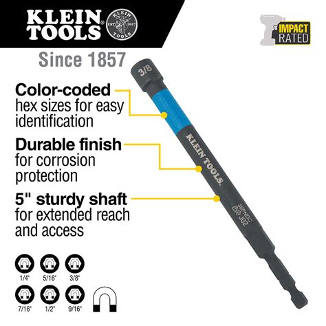 3 8 Inch Magnetic Color Coded Power Nut Setter 38pndc Klein Tools