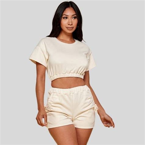 Pants Jumpsuits Creamtwopiece Loungeset With Elastic Waist Band