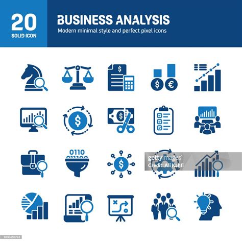 Business Analysis Solid Icons Containing Data Strategy Planning