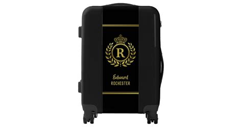 Royal Crown Laurel Wreath Black Gold Monogrammed Luggage Zazzle