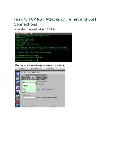 cybersecurity lab 5 task 4 tcp rst attacks on telnet and ssh