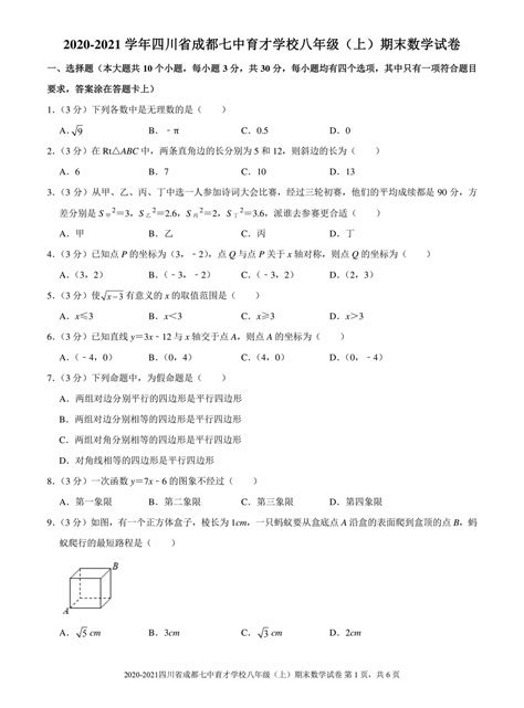 【试卷真题】2020 2021学年四川省成都七中育才学校八年级（上）期末数学试卷含答案解析 鹿鸣九章