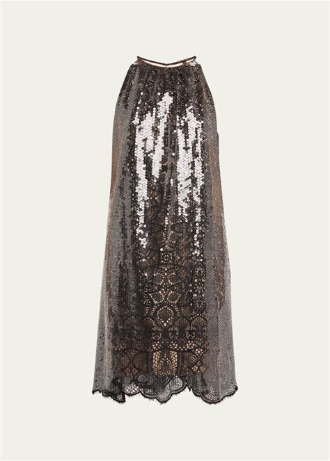 Kobi Halperin Maya Sequin Lace Halter Midi Dress Bergdorf Goodman
