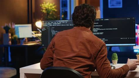 Software Engineer Writes Binary Code Scripts On Computer And Drinks