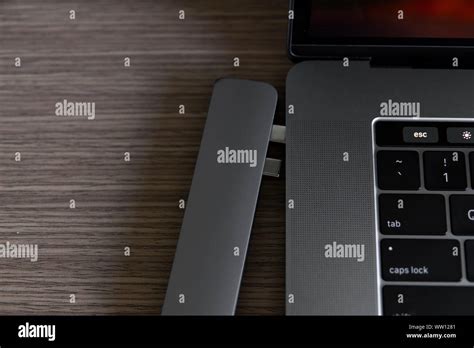 The USB Adapter Under The Type C Connector For Laptop Multiport Station For Laptop With