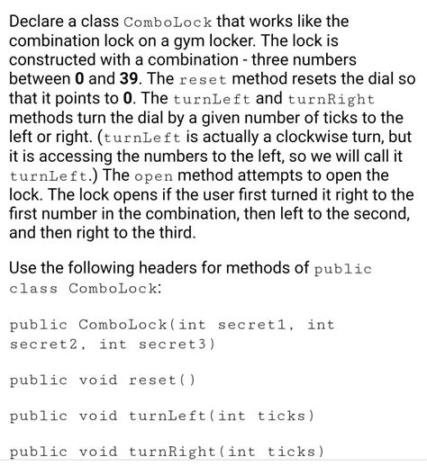 solved declare a class combolock that works like the