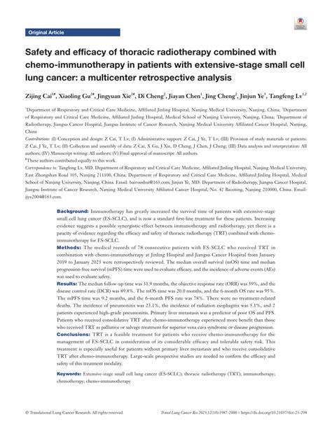 Pdf Safety And Efficacy Of Thoracic Radiotherapy Combined With Chemo