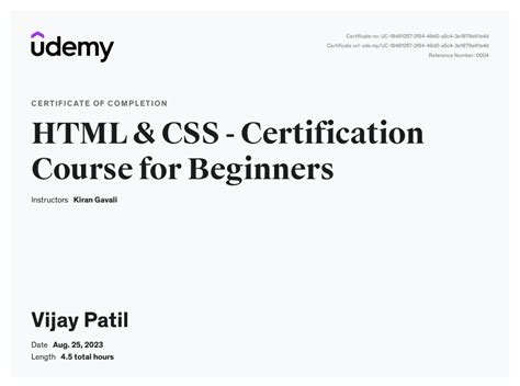 Udemy Course Completion Certificate Vijay Patil