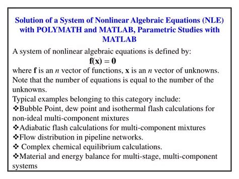 PPT A System Of Nonlinear Algebraic Equations Is Defined By PowerPoint Presentation ID