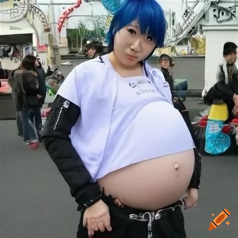 Photo Of A Heavily Pregnant Japanese Woman In A Punk Jacket At A Theme Park On Craiyon