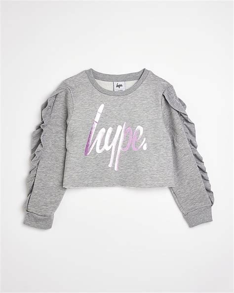 Girls Grey Hype Ruffle Sleeve Sweatshirt Sweatshirts Ruffle Sleeve