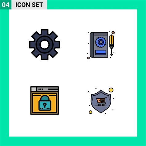Set Of 4 Modern Ui Icons Symbols Signs For Cog Login Science Manual Web Editable Vector Design
