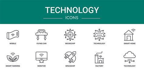 모바일 비행 자동차 마이크로 칩 기술 스마트 홈 스마트 농업 보고서 프리젠 테이션 다이어그램 웹 디자인 모바일 앱을위한 모니터 벡터 아이콘과 같은 10 개의 개요 웹 기술