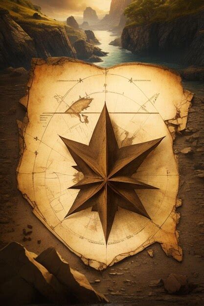 Premium AI Image Weathered Treasure Map With X Mark And Compass