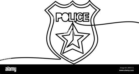 Police Gold Shield Badge Continuous One Line Drawing Stock Vector