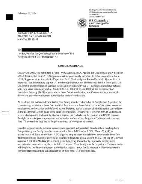 February 26 2024 Notice Of Approval Of Deferred Action Based On U