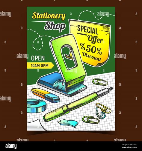 Stationery Shop Discount Advertise Poster Vector Stock Vector Image