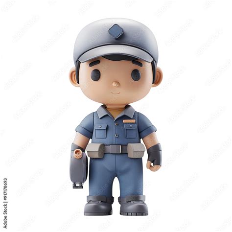 3d Render Cute Chibi Style Security Guard Character Illustration Full Body Standing Pose