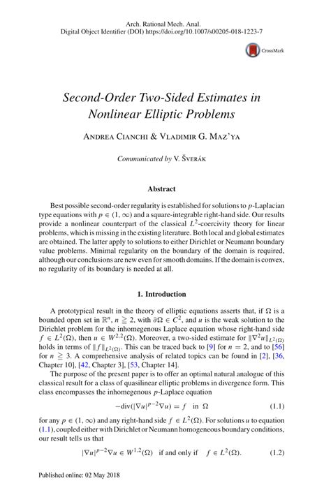 Pdf Second Order Two Sided Estimates In Nonlinear Elliptic Problems
