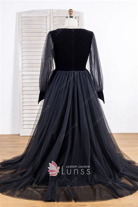Black Velvet And Tulle Basque Waist Plus Size Prom Dress Lunss