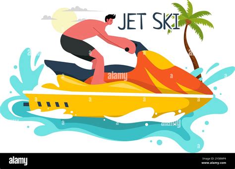 Vector Illustration Of People Riding Jet Skis With Summer Vacation