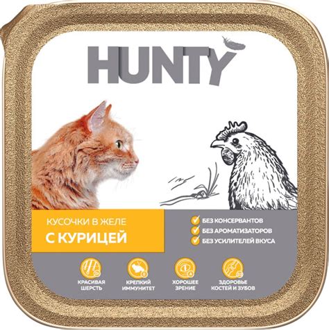 Корм консервированный для взрослых кошек HUNTY с курицей, кусочки в ...