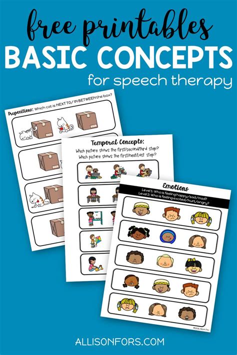 Free Basic Concepts Sampler School Speech Therapy Speech Therapy