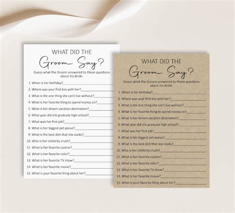 What Did The Groom Say Bridal Shower Game Rustic Minimalist Bridal