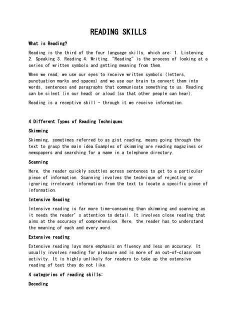 assignment 1 reading skills pdf reading comprehension speed reading