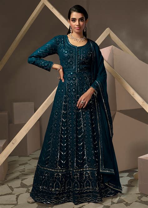 Turquoise Blue Heavy Designer Work Wedding Special Anarkali Gown