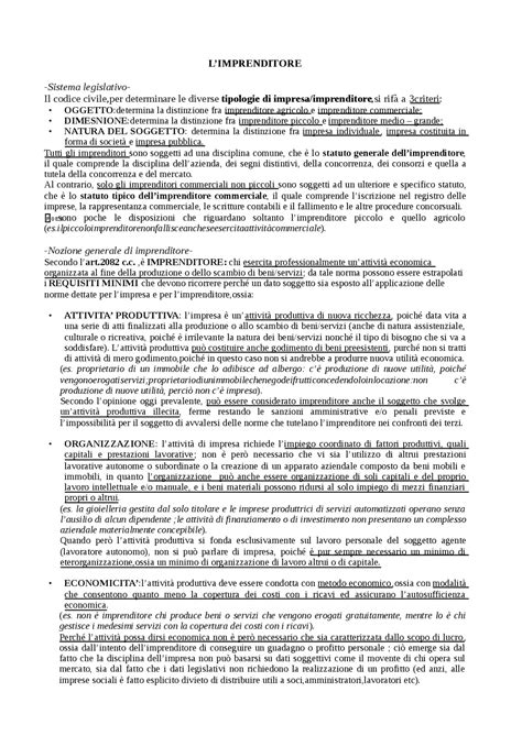 I Criteri Di Classificazione E Definizione Di Impresa E Di Imprenditore