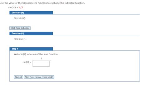 Solved Use The Value Of The Trigonometric Function To