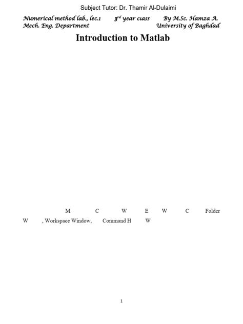 Topic 1 Introduction To Matlab Pdf Matrix Mathematics Matlab