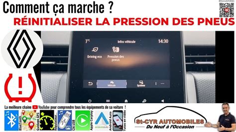 RENAULT réinitialiser la pression des pneus sur écran comment ça