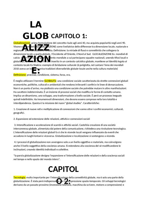 Riassunto Del Libro La Globalizzazione Schemi E Mappe Concettuali