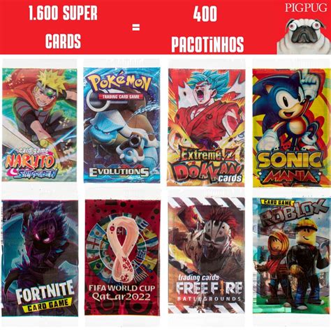 1 600 Cards Variados 400 Pacotinhos Lacrados Pokemon Naruto Sonic GTA
